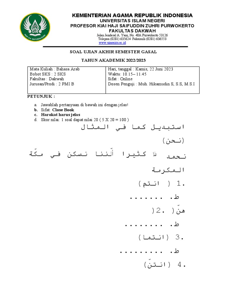 Soal UAS 2 PMI B | PDF