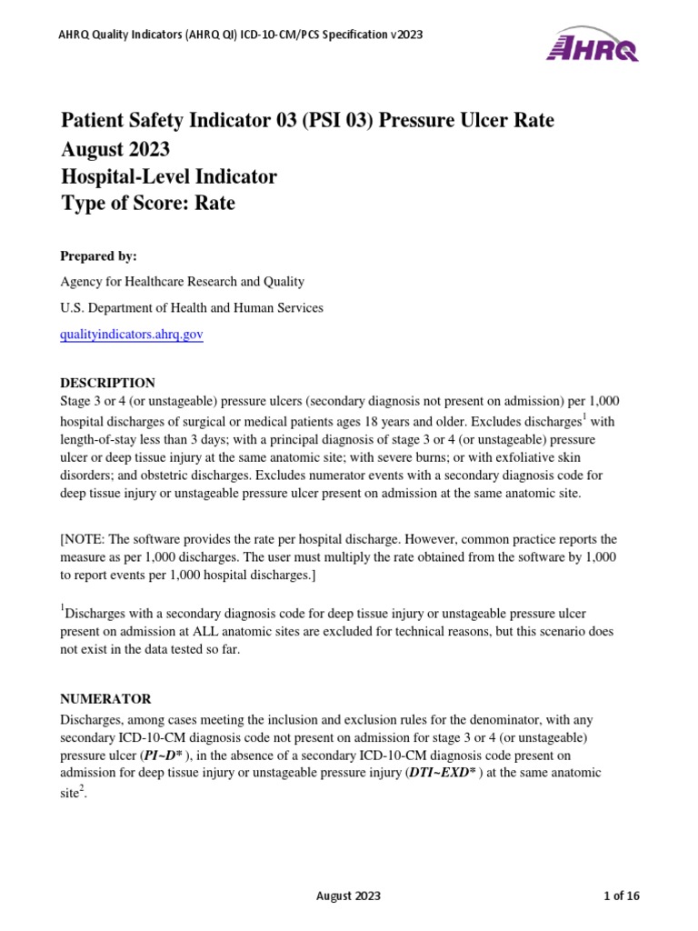 PSI 03 Pressure Ulcer Rate | PDF