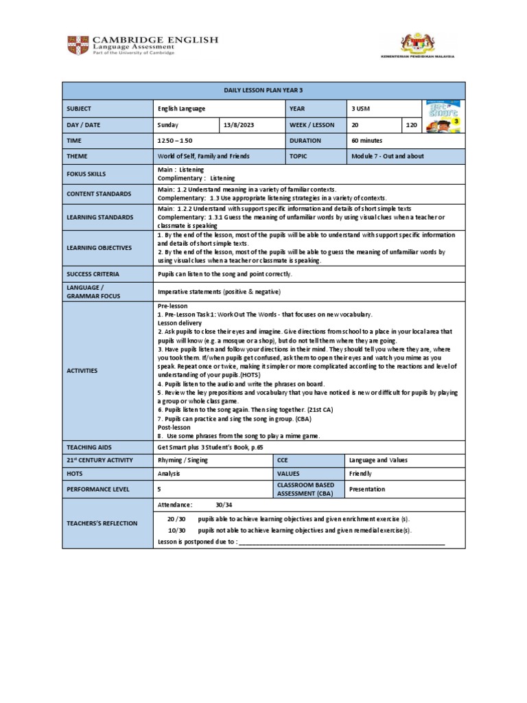 RPH Bi Year 3 Minggu 20 | PDF