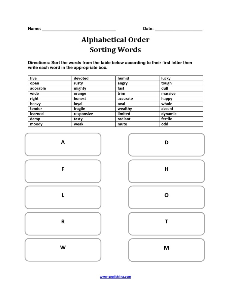 Alphabetical Order Sorting Words | PDF