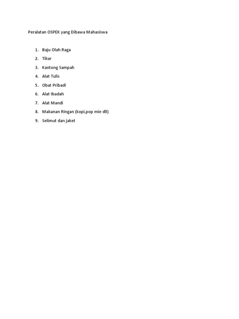 Peralatan Penting untuk OSPEK Mahasiswa | PDF | Kesehatan Holistik