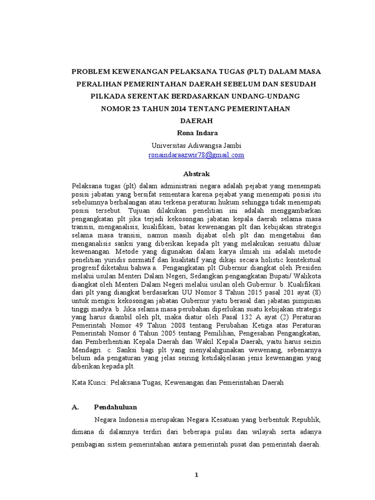 Jurnal Problem Pelaksana Tugas 17-5-2023 | PDF | Hukum