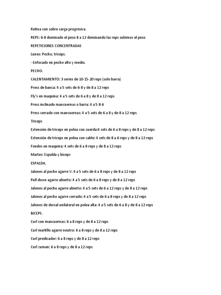 Rutina Con Sobre Carga Progresiva | PDF