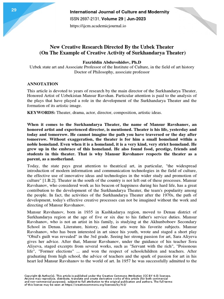 New Creative Research Directed By The Uzbek Theater On The Example Of