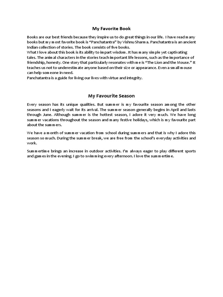 My Favorite Book Pdf