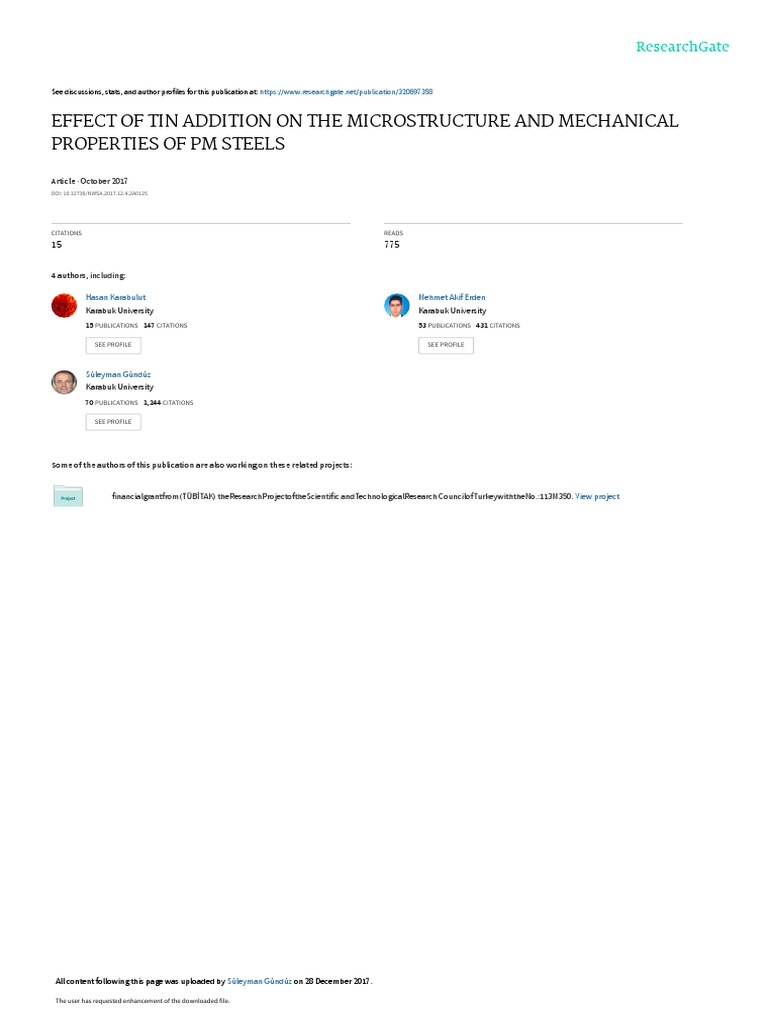 Effect of Tin Addition On The Microstructure and M | PDF