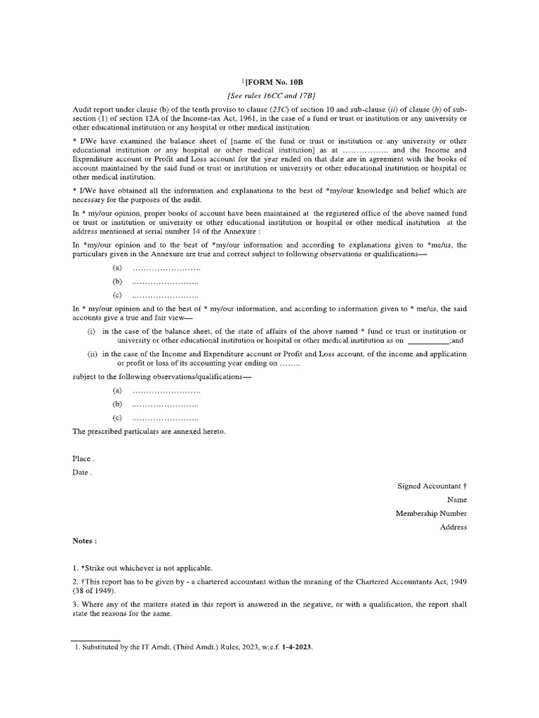 PARTICULARS TO FORM 10B | PDF