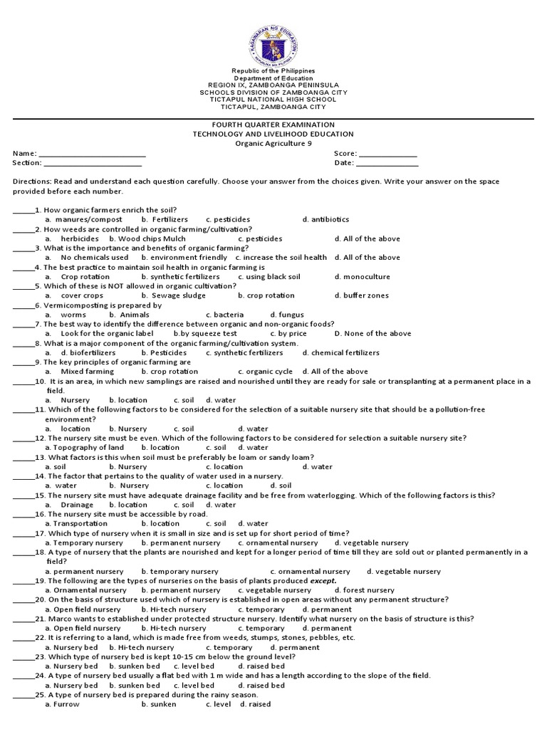 TQ G9 POST TEST Complete | PDF | Organic Farming | Agriculture TQ G9 POST TEST Complete | PDF | Organic Farming | Agriculture