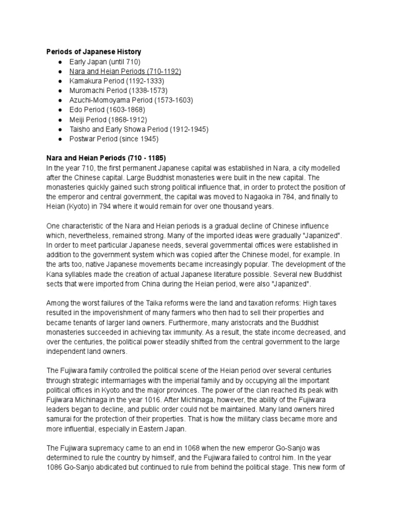 Periods of Japanese History - Nara and Heian Periods 710 - 1185 | PDF ...