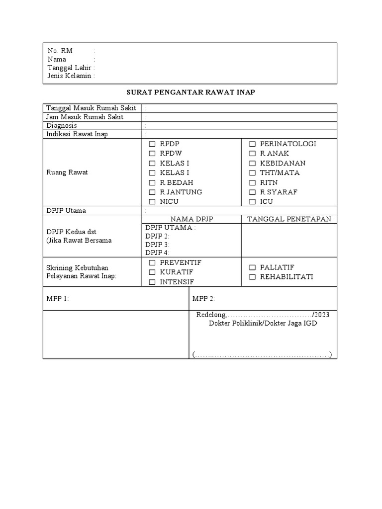 Form Skrining Rawat Inap | PDF