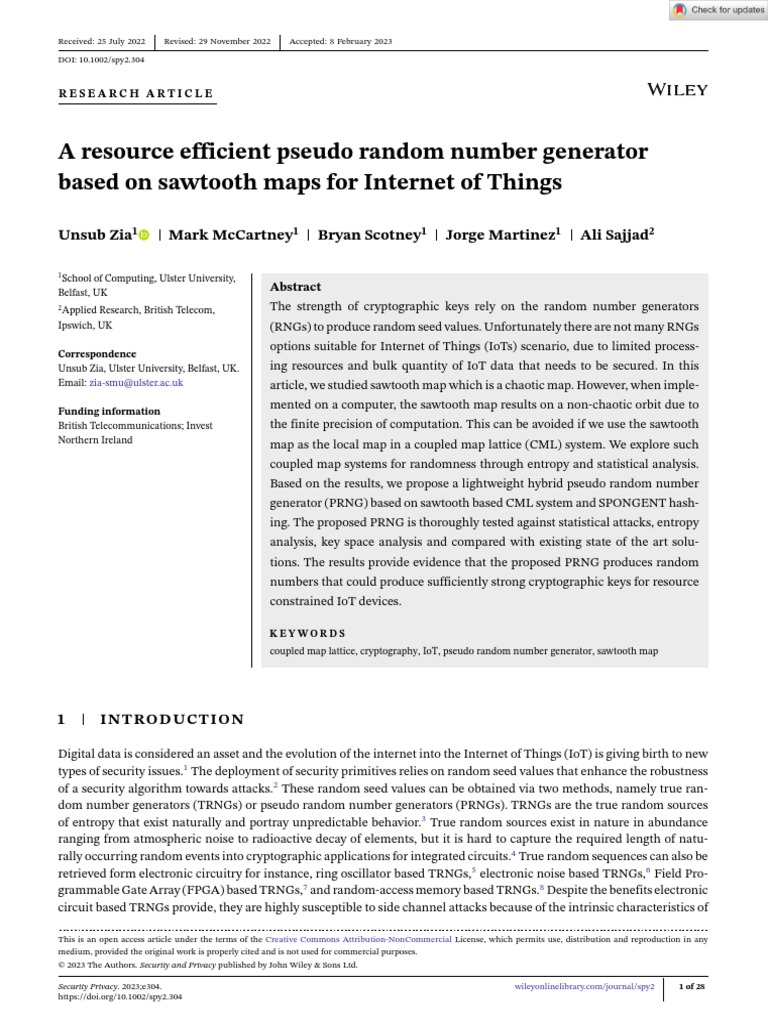 Security and Privacy - 2023 - Zia - A Resource Efficient Pseudo Random Number Generator Based On ...