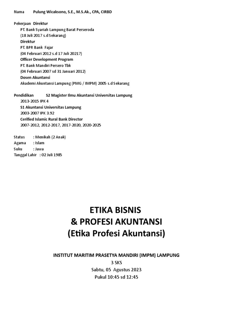 Etika Bisnis Dan Profesi Akuntansi | PDF