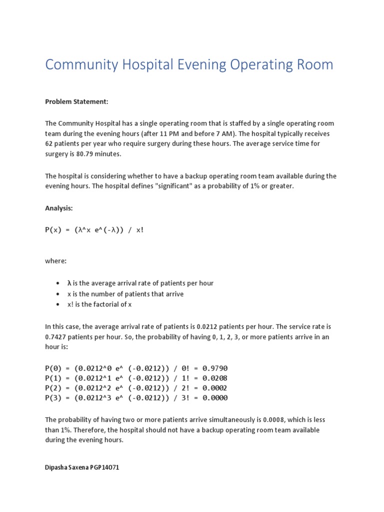 Community Hospital Evening Operating Room | PDF