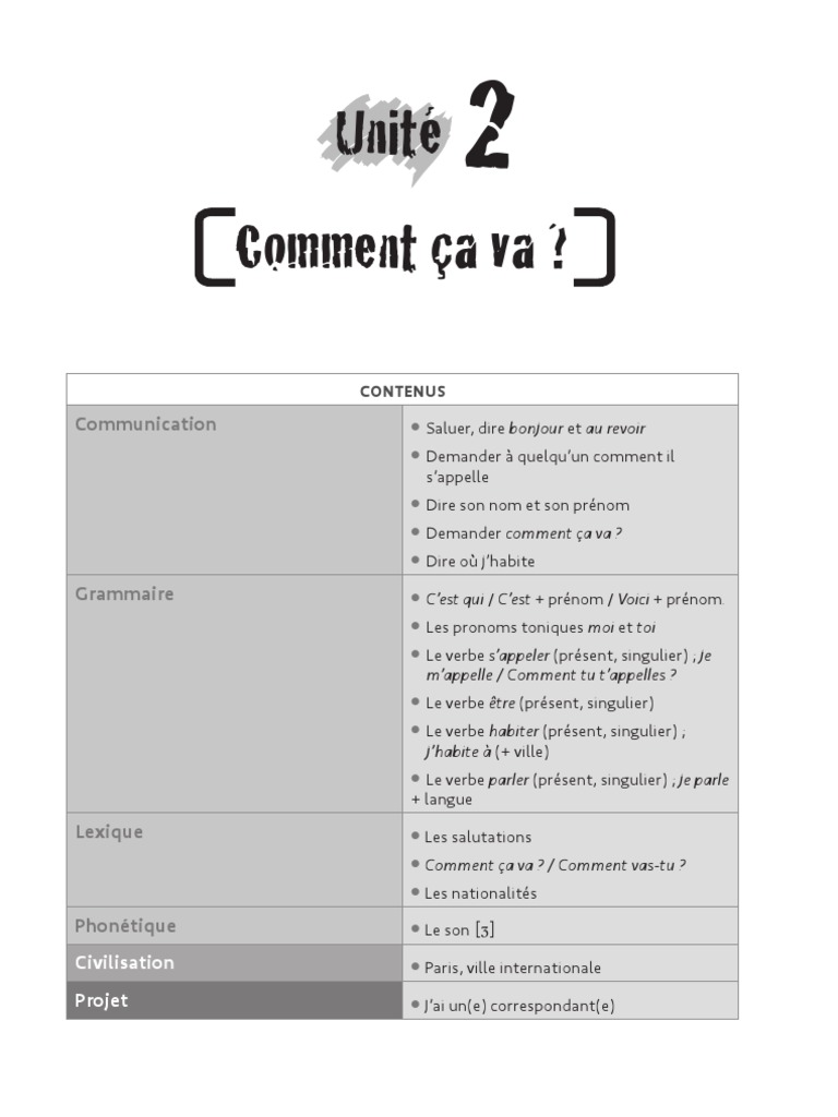 Comment Ça Va ? Unité | PDF | Nombre grammatical | Verbe