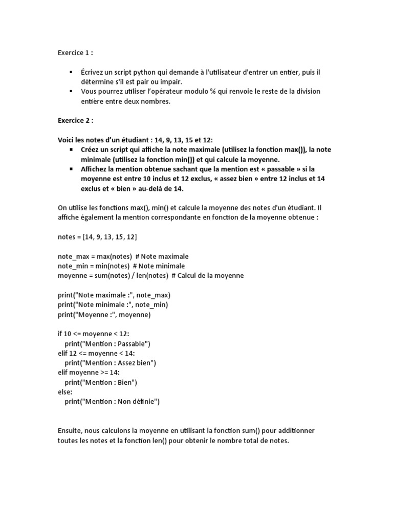 Cours 11exercices - Docx Python | PDF