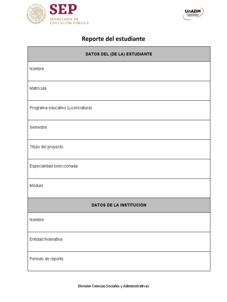 Formato Reporte Del Estudiante Unadm Derecho | PDF