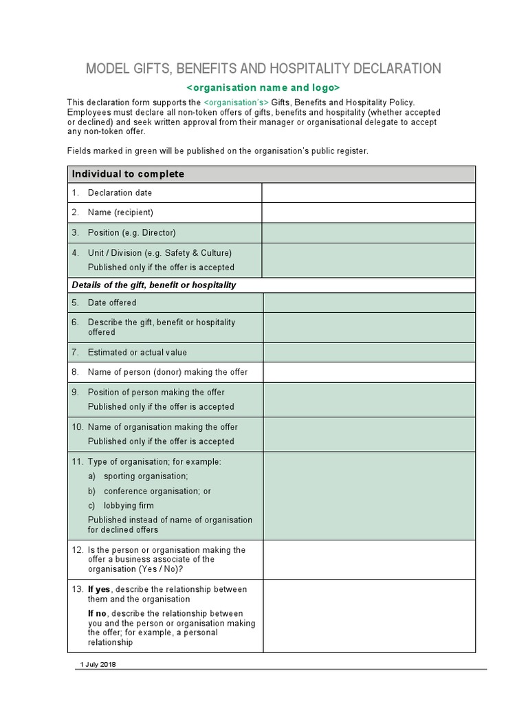 Gifts and Hospitality Declaration Form | PDF