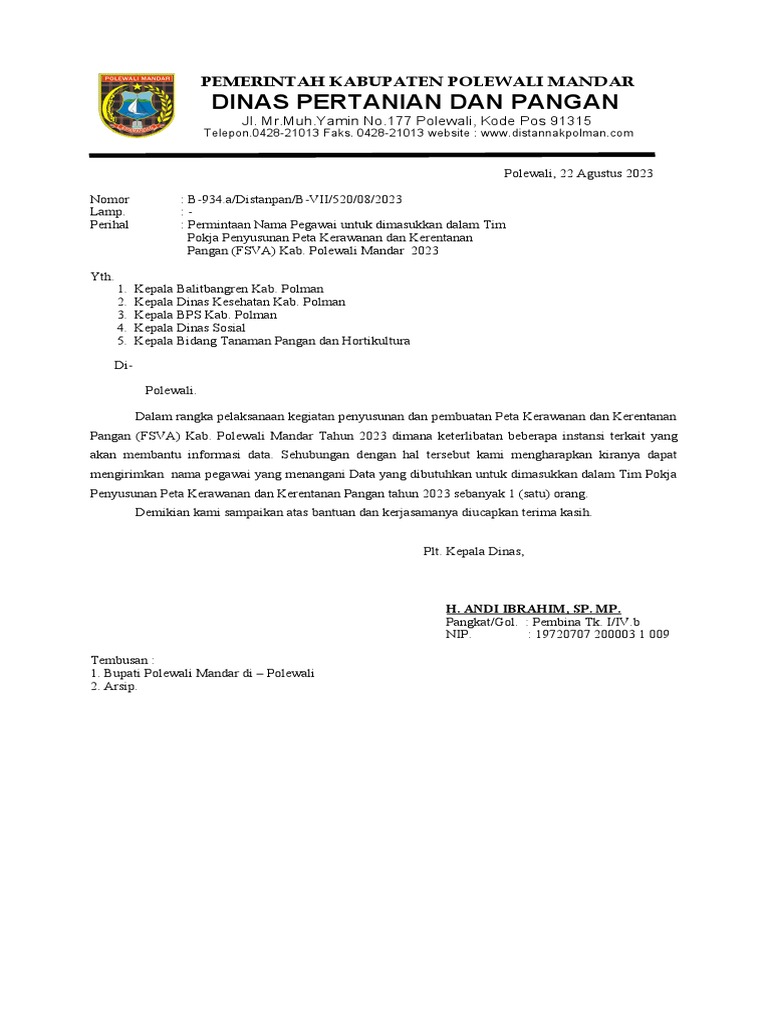 Surat Permintaan Nama Tim Fsva 2023 Edit | PDF