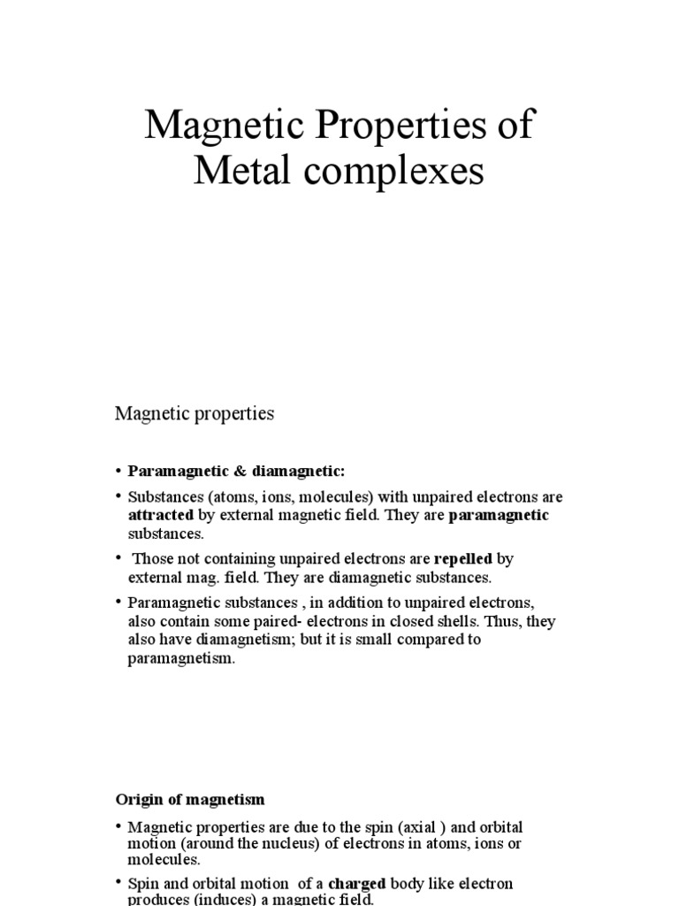 Magnetic Properties of Metal Complexes | PDF