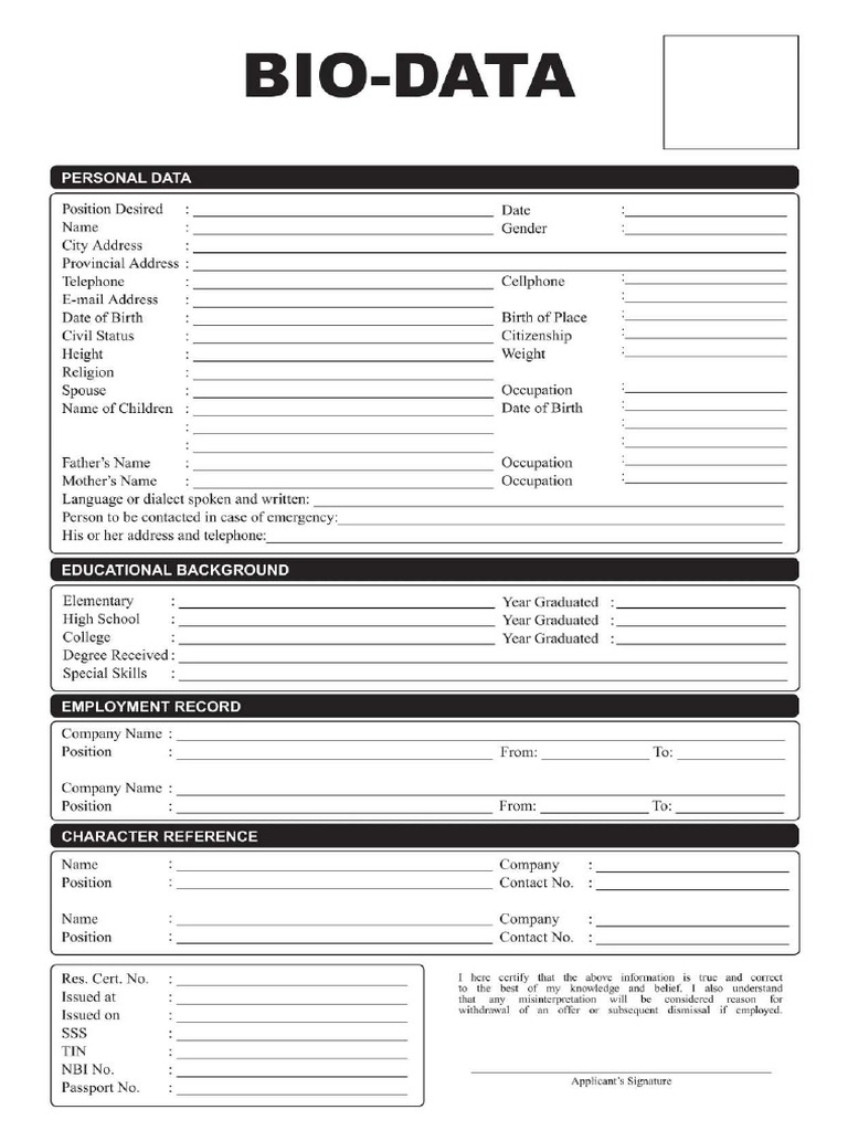 Biodata Form | PDF