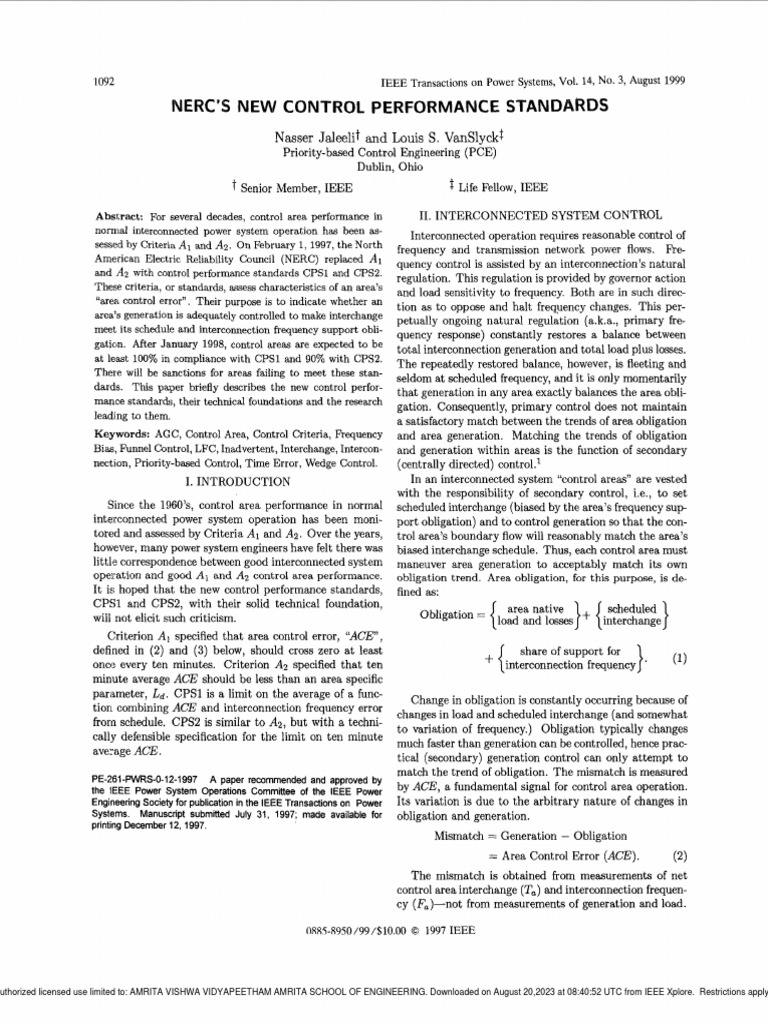 NERCs New Control Performance Standards | PDF