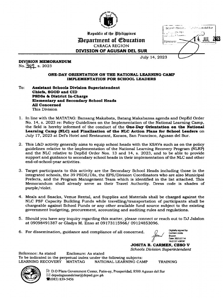 DM NO 347 S 2023 - NLC Orientation | PDF