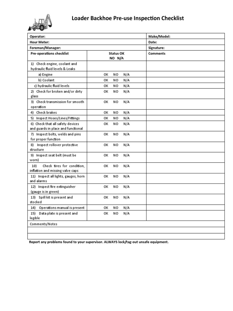 Backhoe Inspection document | PDF