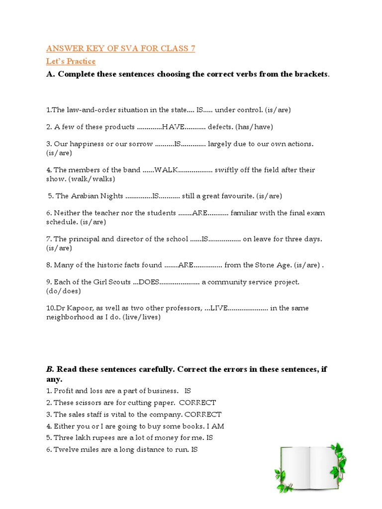 Answer Key of Sva For Class 7 | PDF | Foreign Language Studies