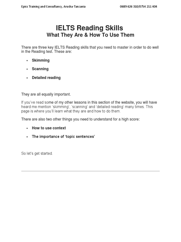 Essential IELTS Reading Skills Guide | PDF | Career & Growth