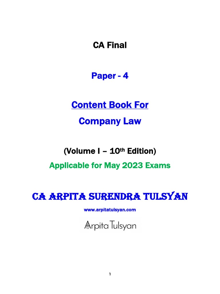 Volume 1 - Content Book - Company Law (Sample Pages) | PDF | Business | Private Law