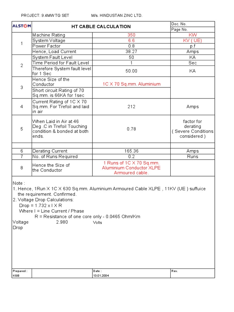 Cable Calculation | Download Free PDF | Voltage | Volt