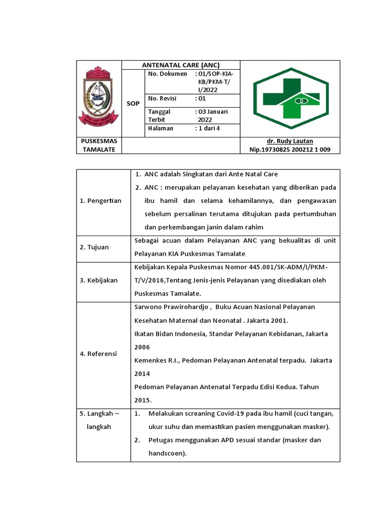 SOP Pelayanan Antenatal Care Puskesmas | PDF | Kesehatan Holistik