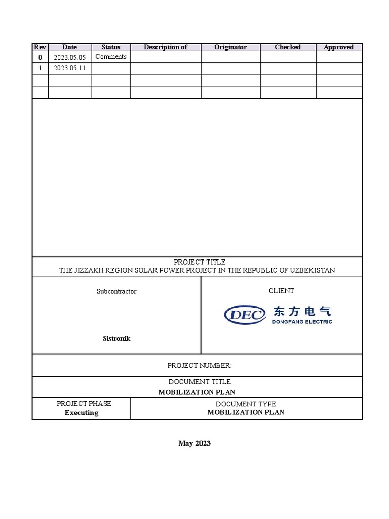 Project Mobilization Plan - OHL | PDF