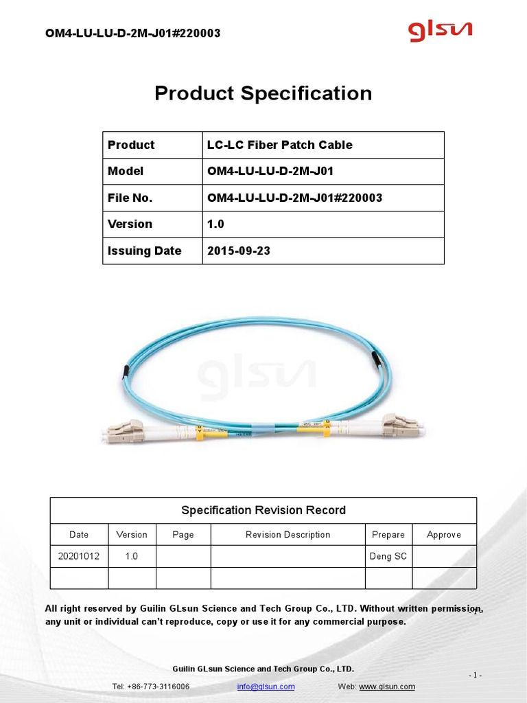 Om4 MM LC Upc To LC Upc 2m Duplex Fiber Optic Patch Cord Data Sheet ...