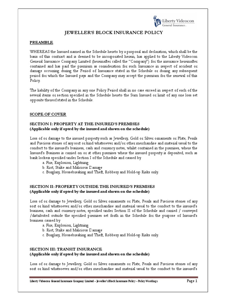 139..jeweller Block Insurance Policy - GEN1182 | Download Free PDF ...