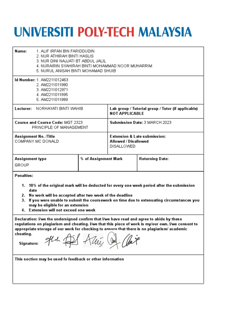 Assignment MGT - MCD | PDF