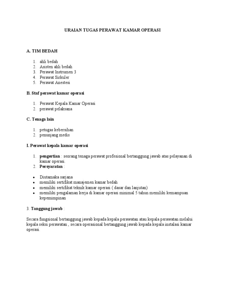 Tugas dan Peran Perawat Kamar Operasi | PDF