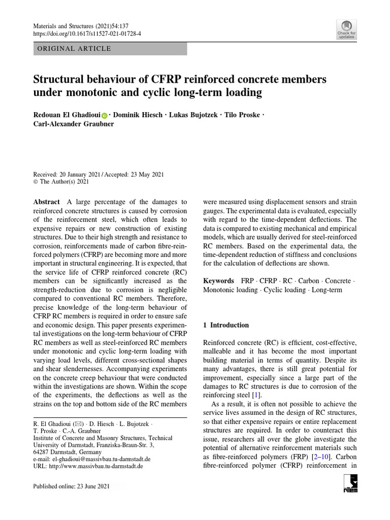 Structural Behaviour Of Cfrp Reinforced Concrete Members Under Monotonic And Cyclic Long Term