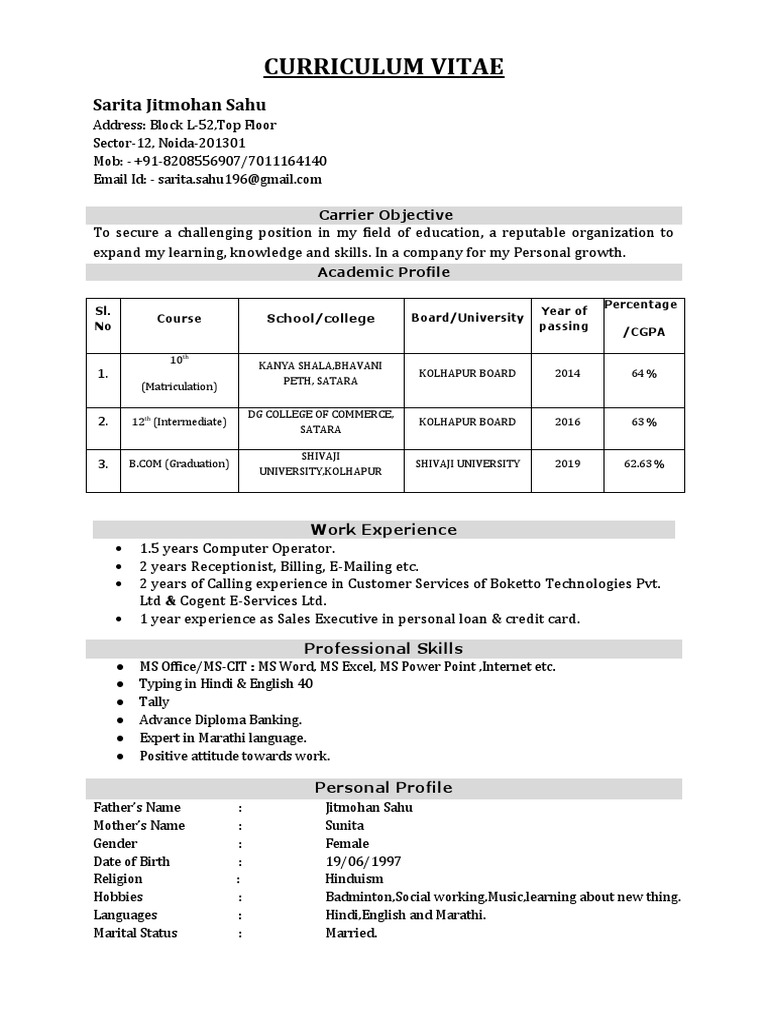 Sarita Resume Pdf