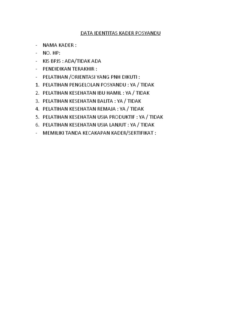 Data Identitas Kader Posyandu | PDF