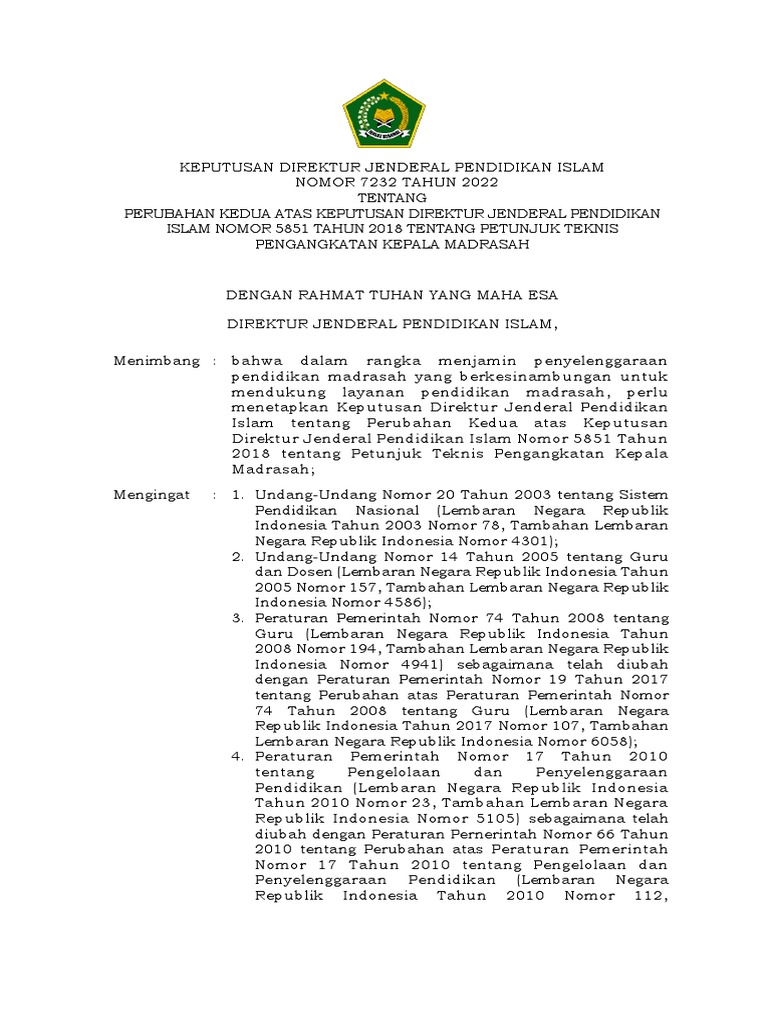 Juknis Pengangkatan Kepala Madrasah | PDF