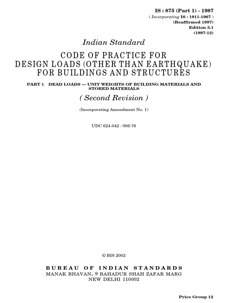 IS 875.1987 Part-1 | PDF