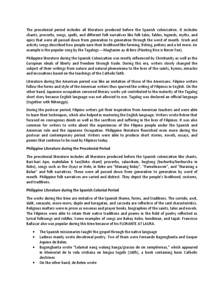 The Precolonial Period Includes All Literature Produced Before The ...