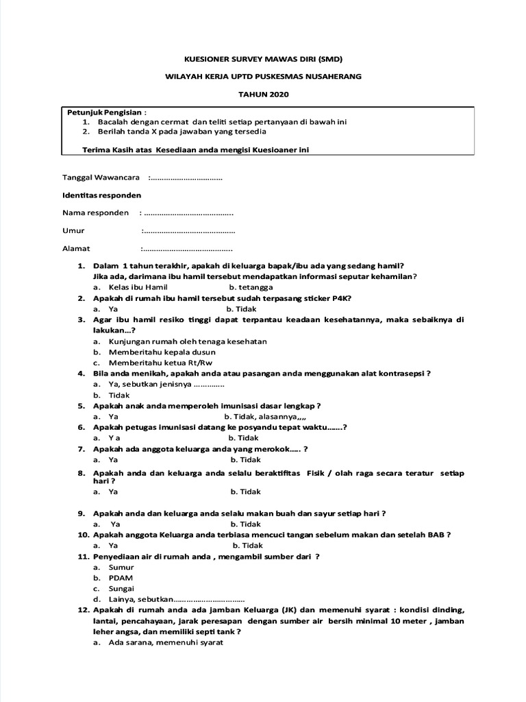 Kuesioner-Smd 3 | PDF