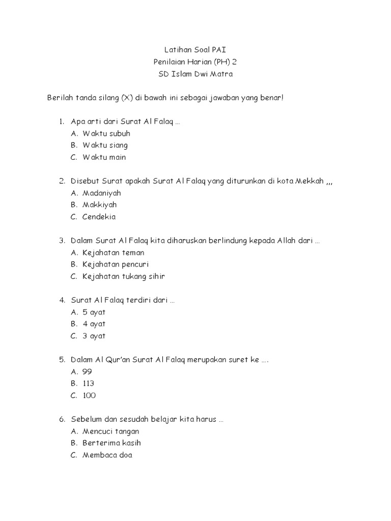 Latihan Soal Pai Sd Kelas 2 Bab 1 Kurikulum Merdeka Bayihaqie Com - EmriDev