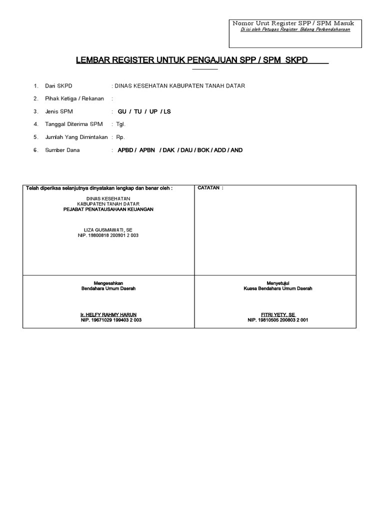 Lembar Register-Pengajuan SPP&SPM | PDF
