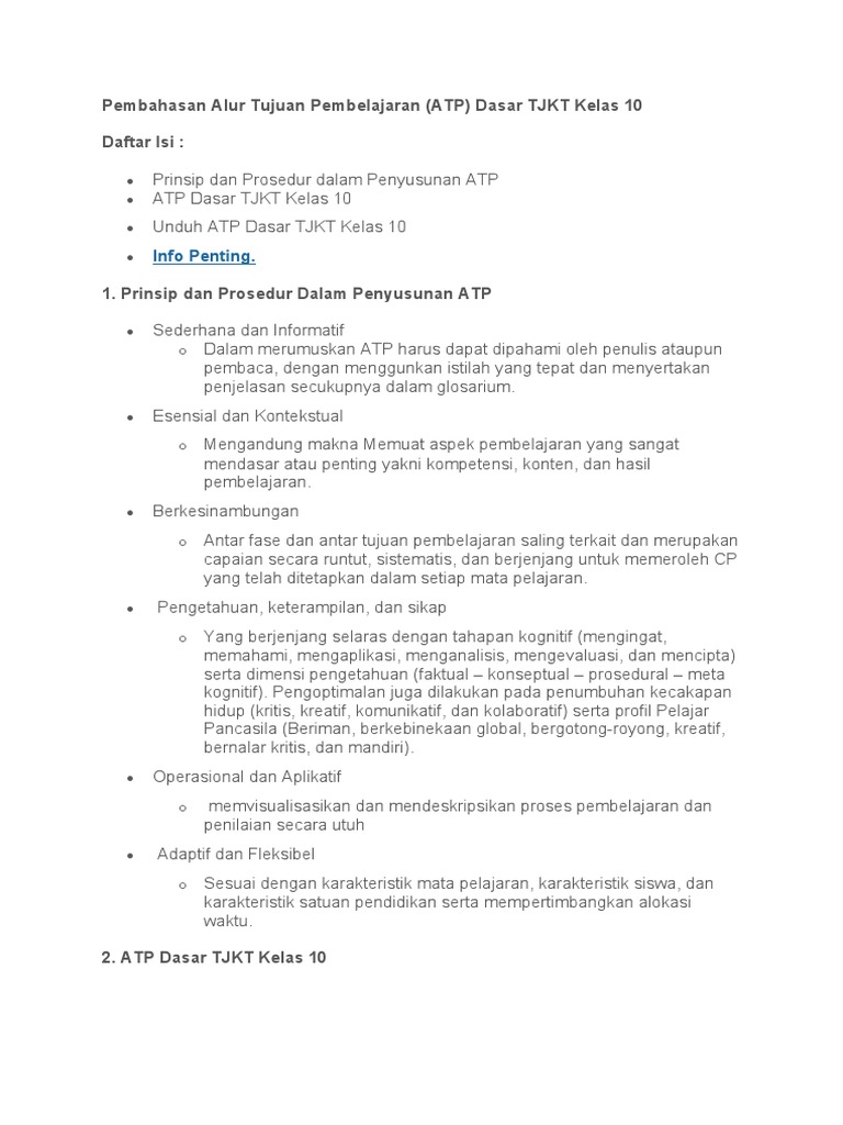 Pembahasan Alur Tujuan Pembelajaran dasar program keahlian | PDF