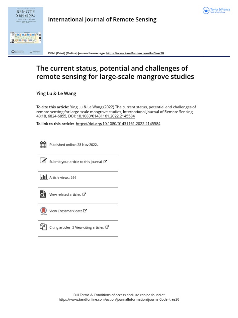 The Current Status Potential and Challenges of Remote Sensing For Large ...