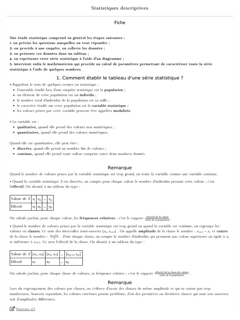 Guide Complet des Statistiques Descriptives | PDF | Moyenne | Médiane ...