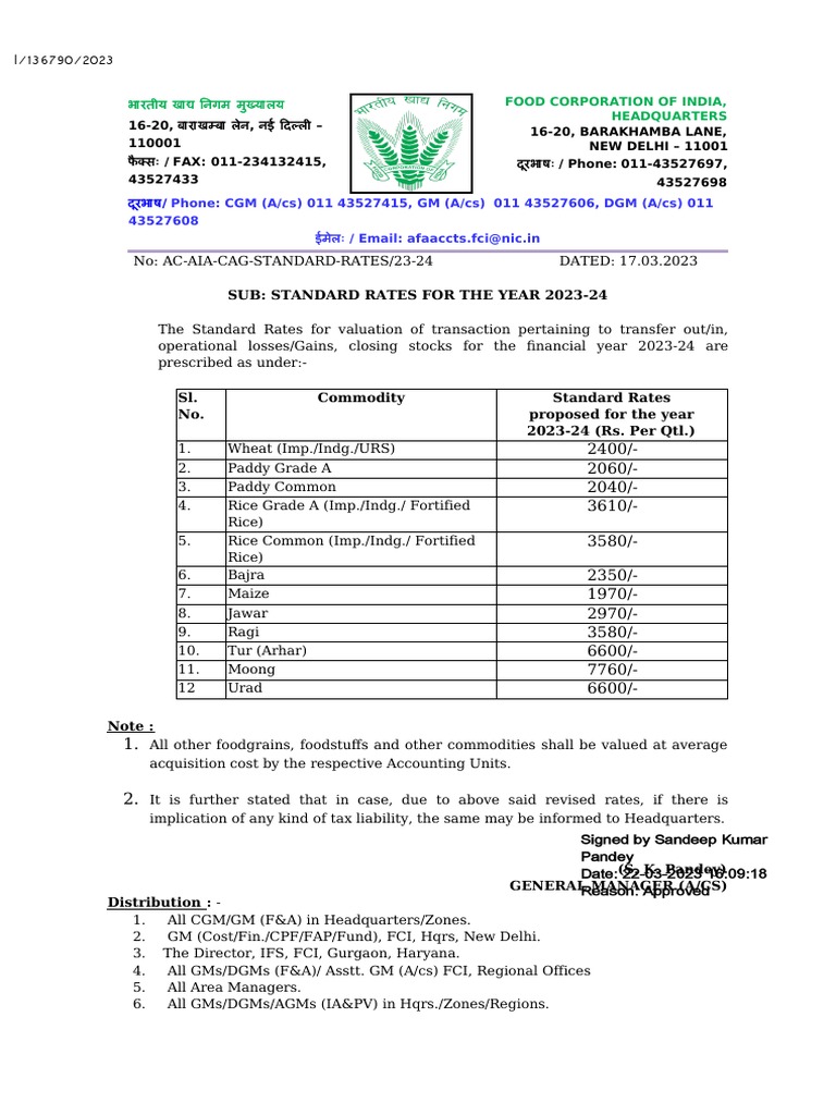 Standard Rate Circular 2023-24 | PDF